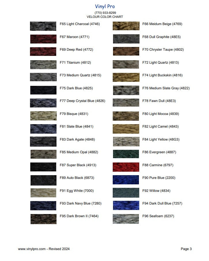 Color Chart - Velour Fibers – Vinyl Pro